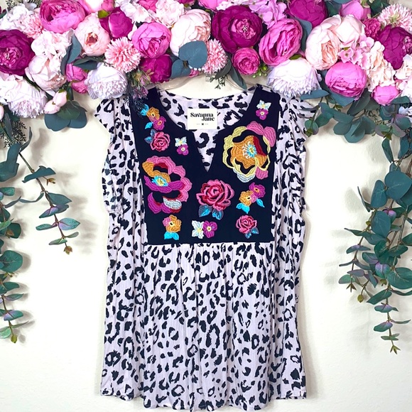 Savanna Jane | Tops | Savanna Jane Floral Rose Embroidered Leopard ...